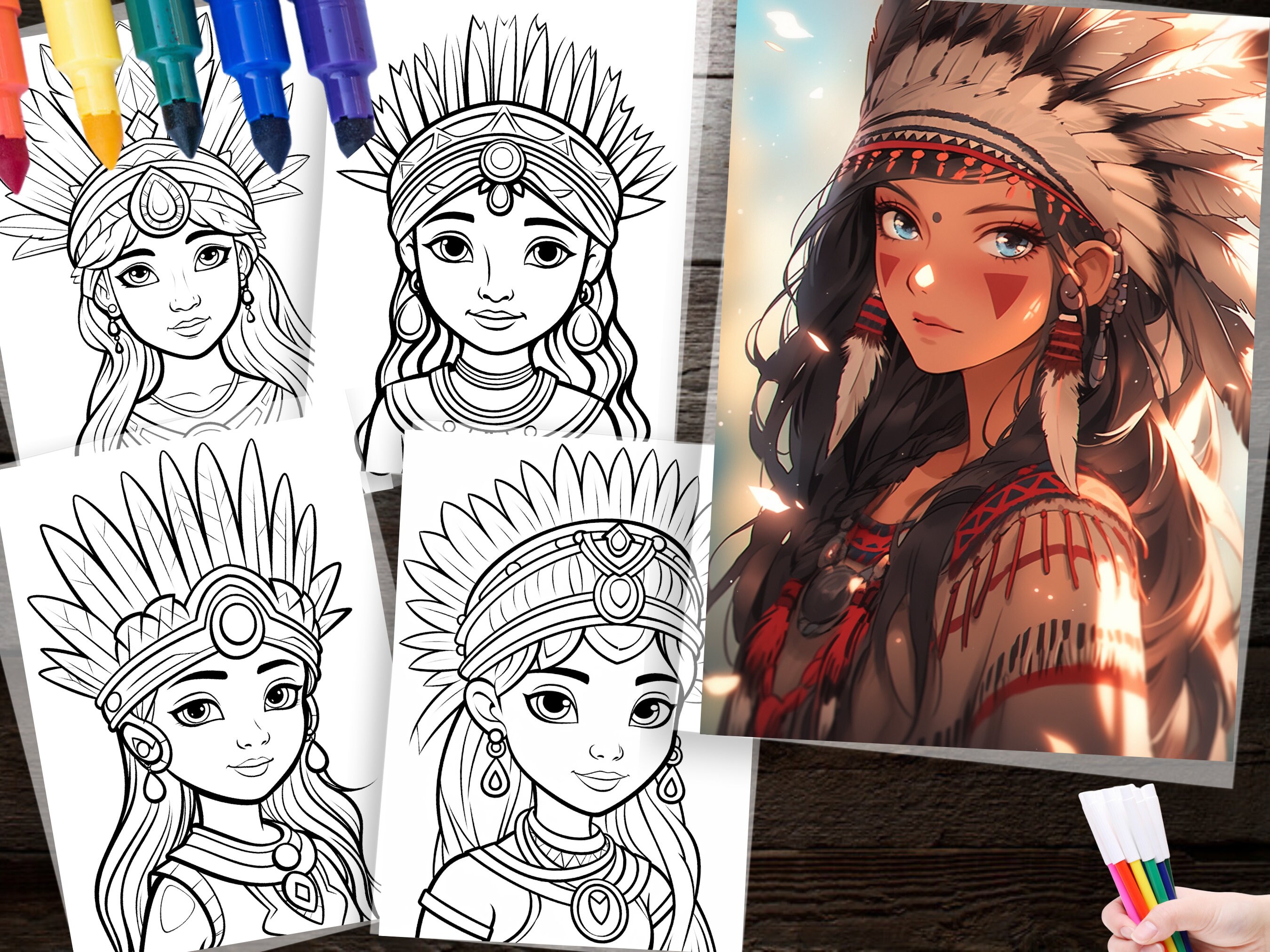 300 Native American Girls Coloring Pages Beautiful Illustrations for ...