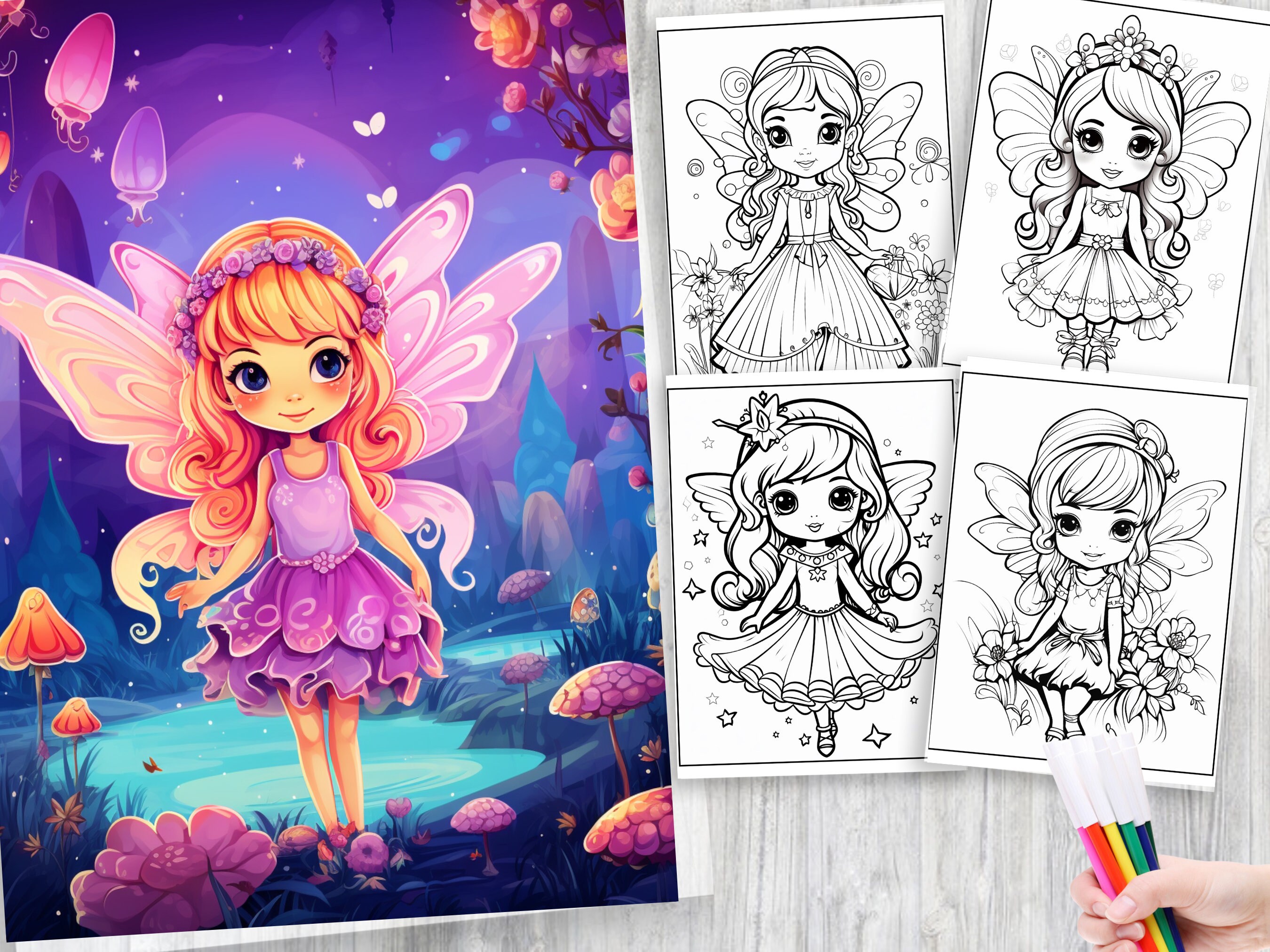 150 Cute Fairy Coloring Pages for Children & Adults Beautiful Gift ...