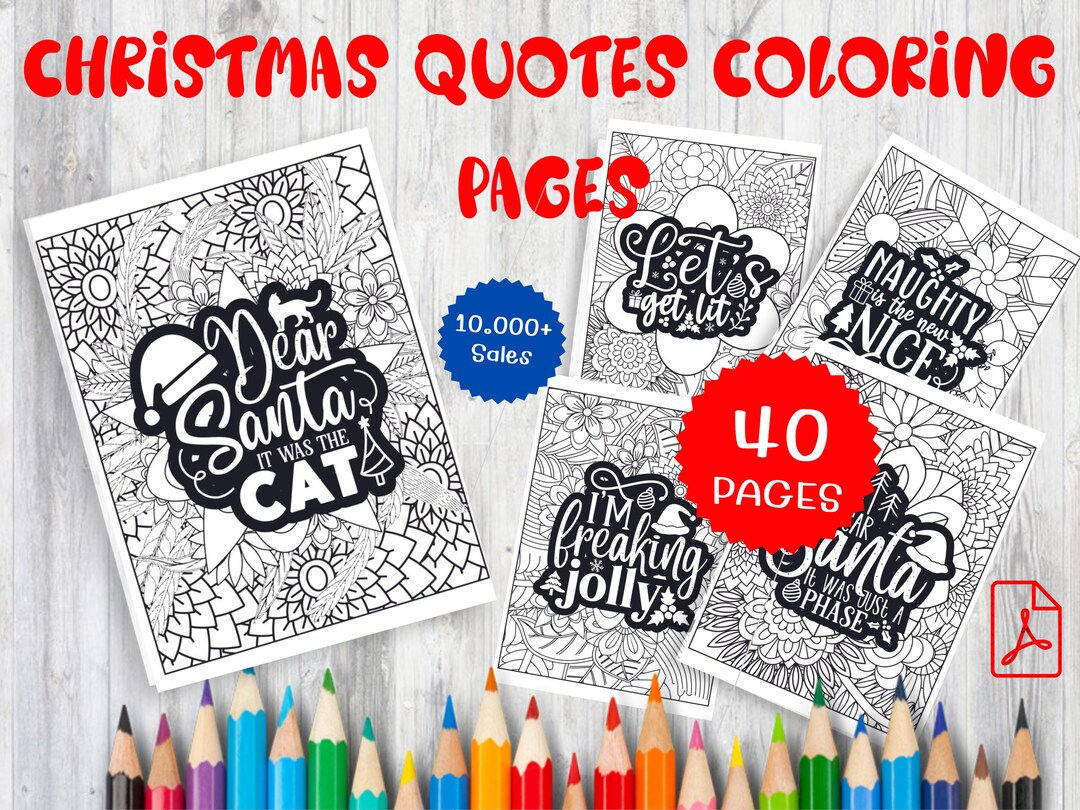 40 Christmas Quotes Coloring Pages for Adults, Digital Printable, Santa ...