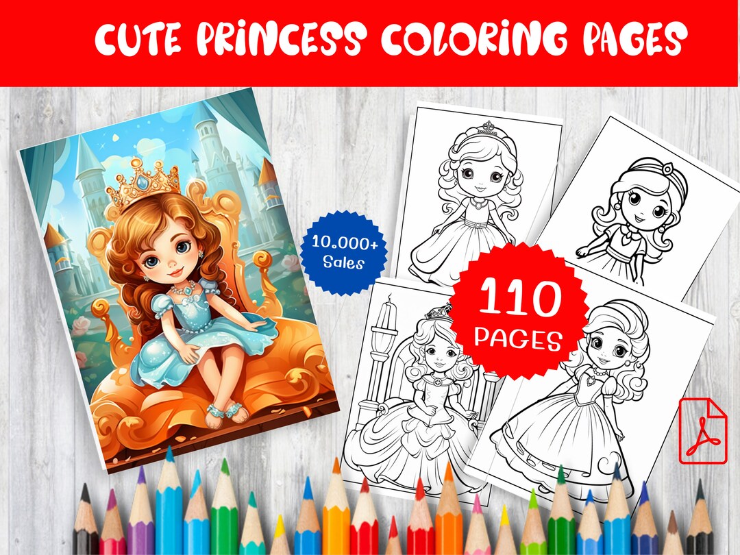 Princess Coloring Pages for Kids, 110 Page (PDF Download) - Etsy