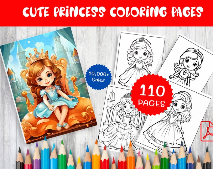 Princess Coloring Pages Bundle for Girls – 20 Printable Royal Line Art ...
