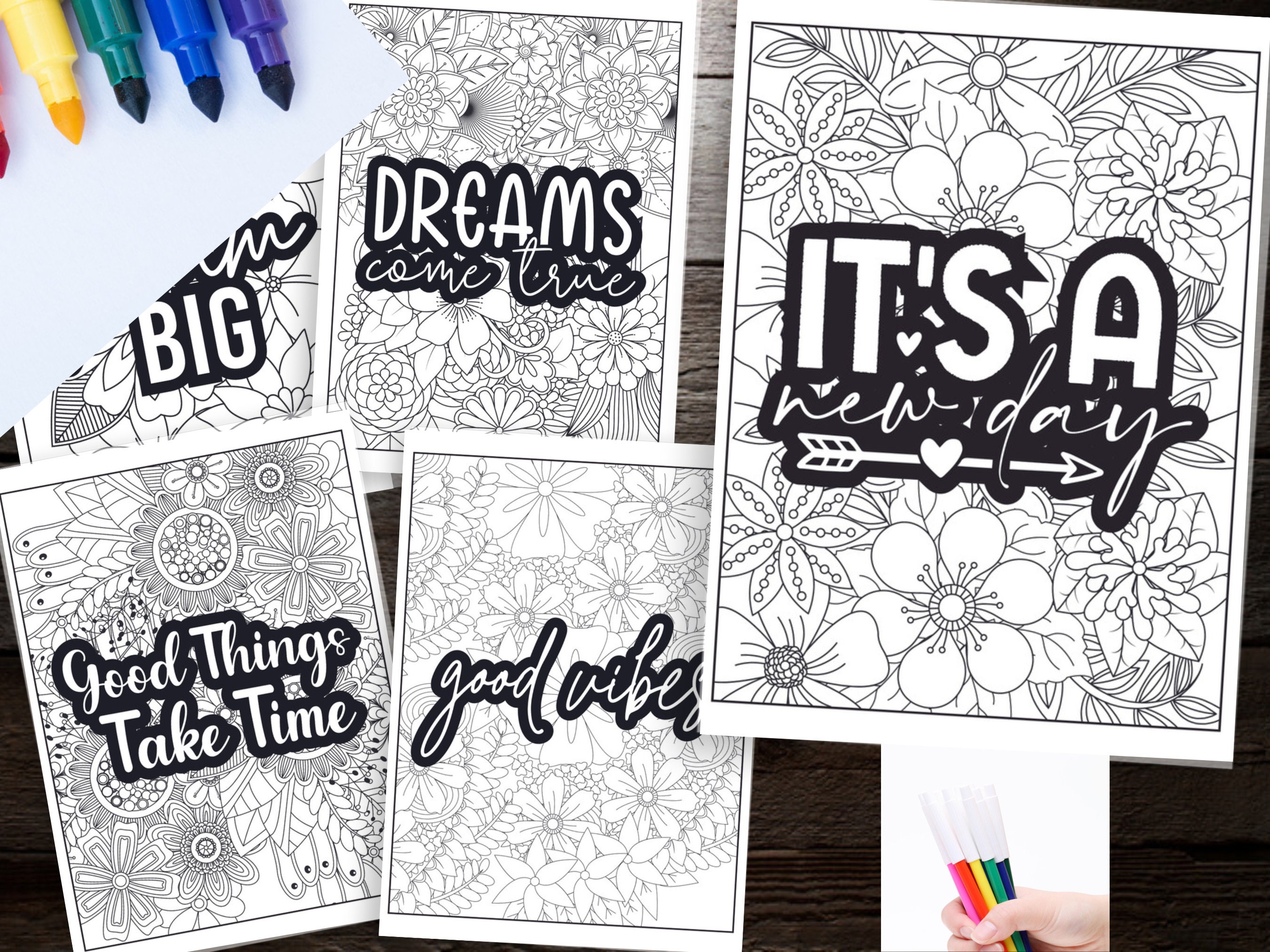 100 Motivational Inspirational Positive Quotes Coloring Book Pages for ...