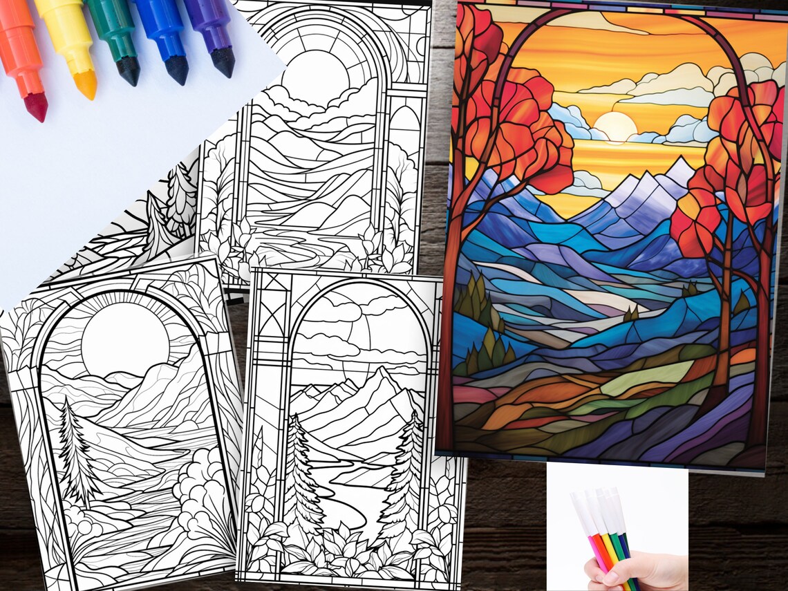 100 Stained Glass Patterns Coloring Pages, Printable PDF (digital ...