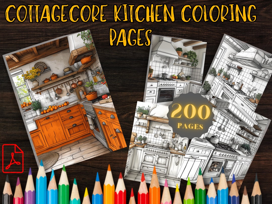 200 Cottagecore Kitchen Coloring Pages - Hand-drawn Printable Designs ...