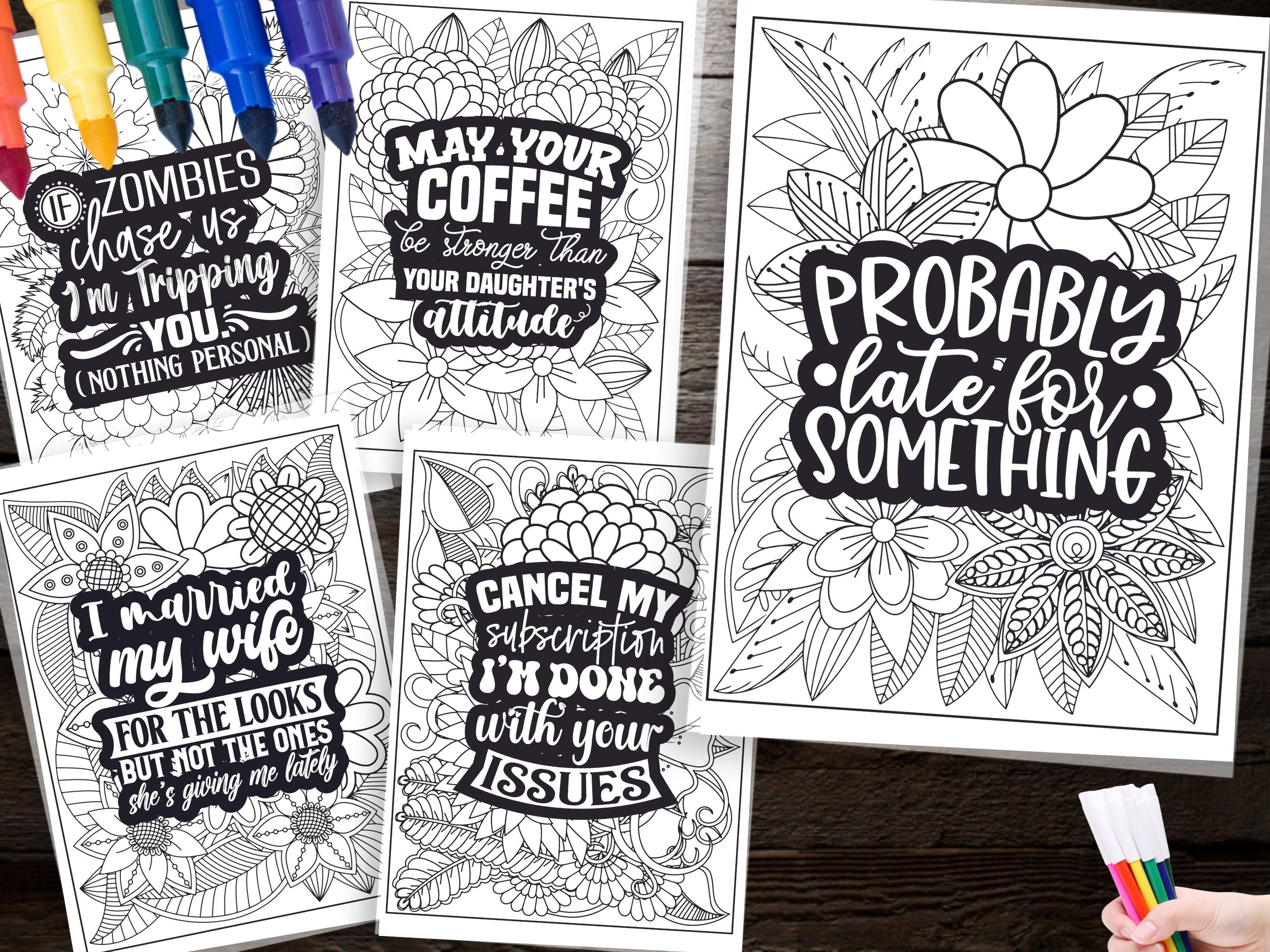 100 Funny Quotes Coloring Pages Instant Digital Download for Relaxation ...