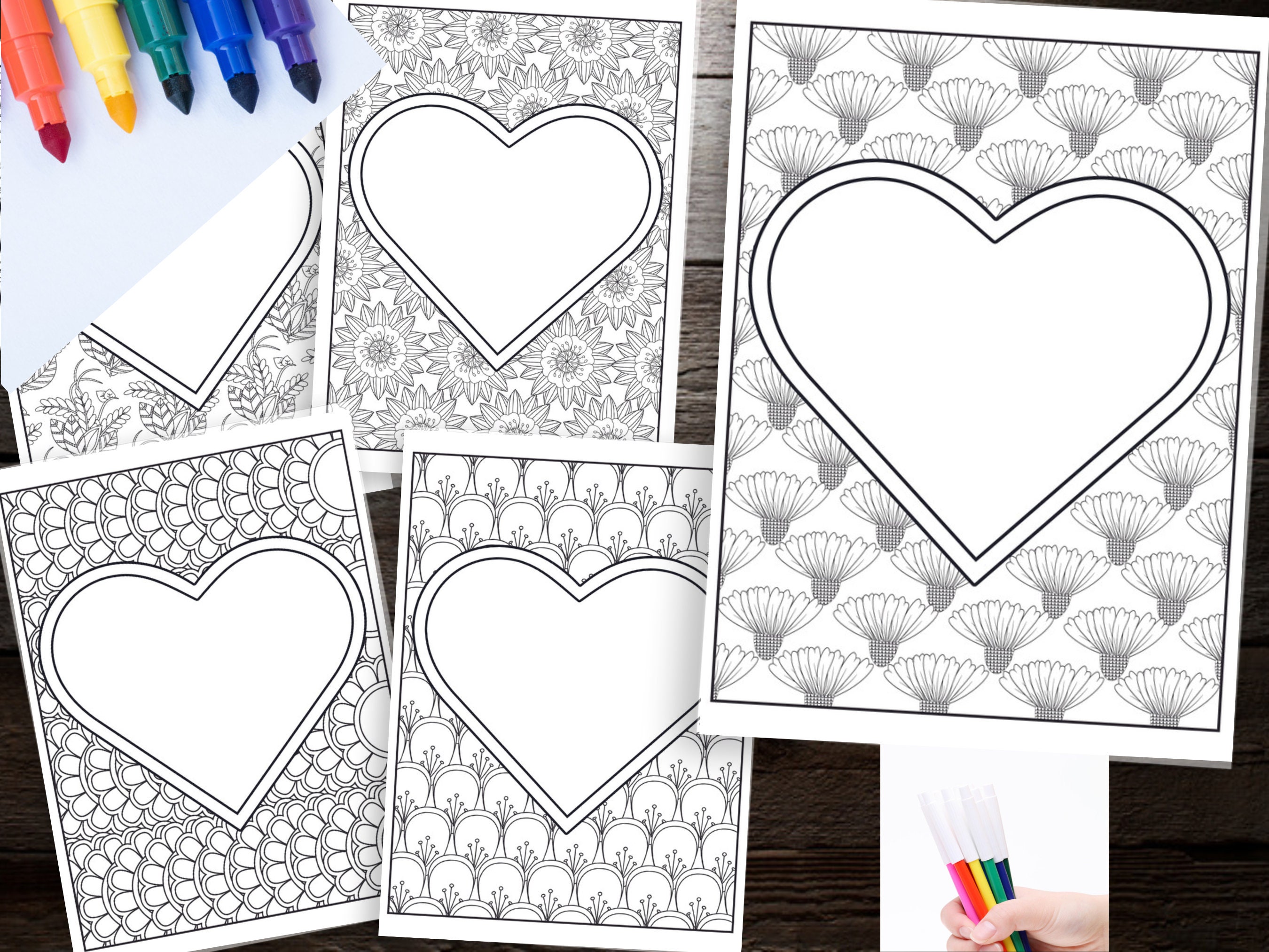250 Flower Frame Heart Coloring Pages Floral Art for Relaxation and ...