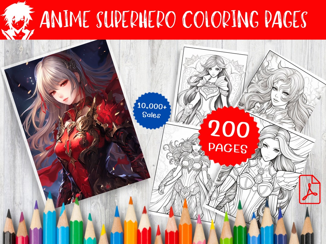 200 Anime Superhero Coloring Page - Digital Download, Printable Hero ...