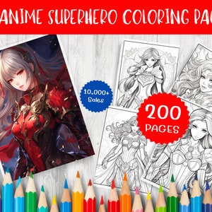 200 Anime Superhero Coloring Page - Digital Download, Printable Hero ...