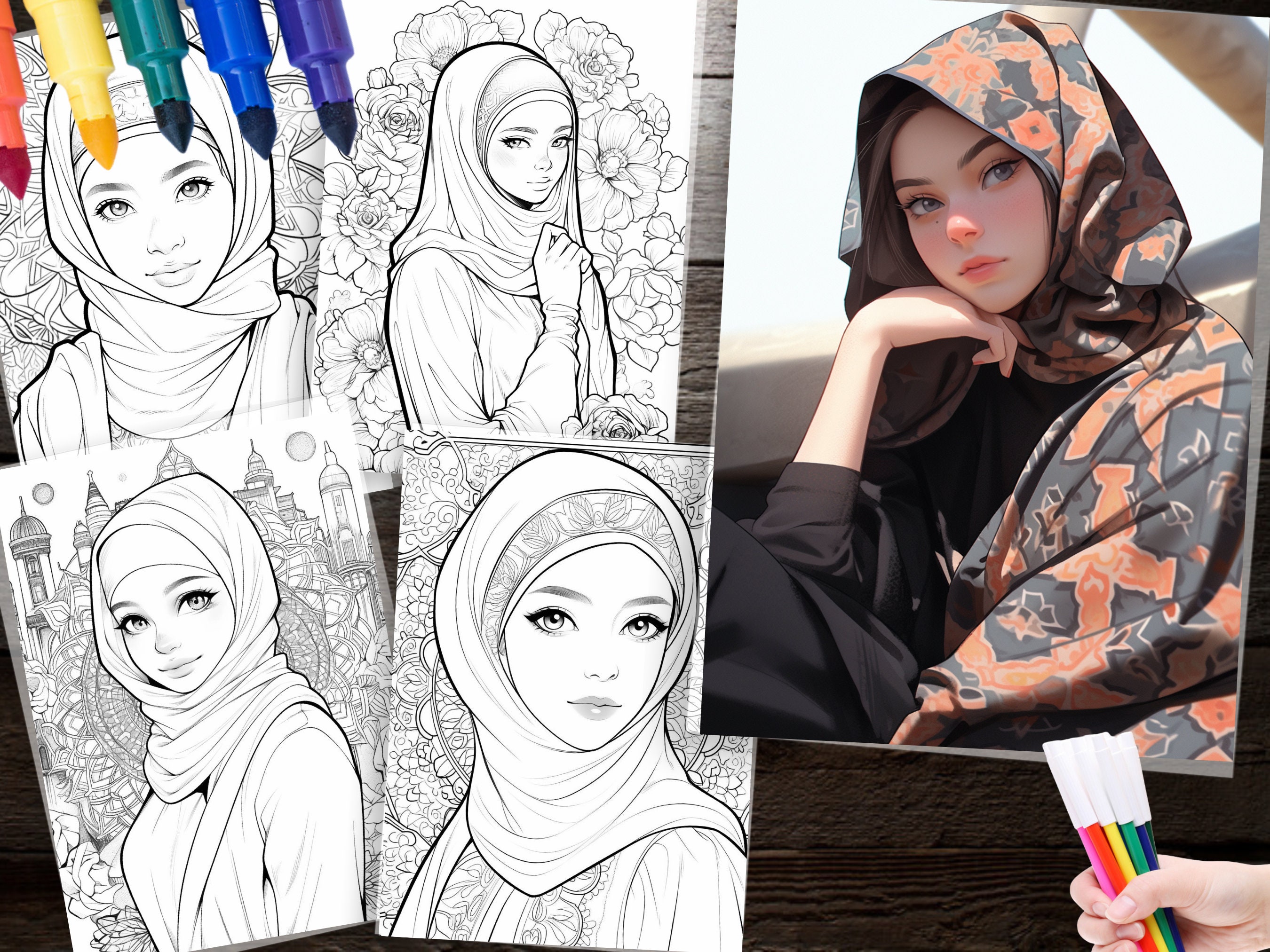 Muslim Women Hijab Coloring Pages – 200 Unique Islamic Art Designs (PDF ...