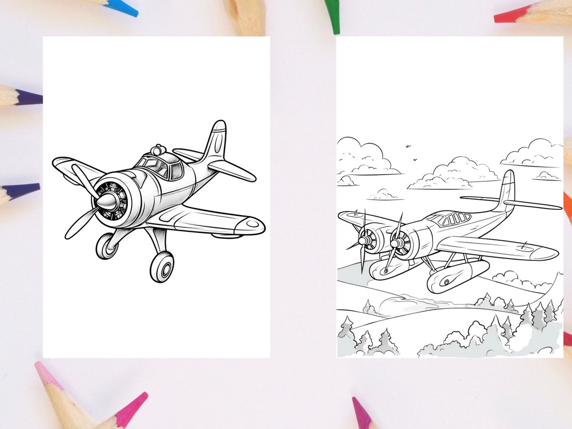 140 Airplane Coloring Pageskids Coloring Aviation Airplane - Etsy