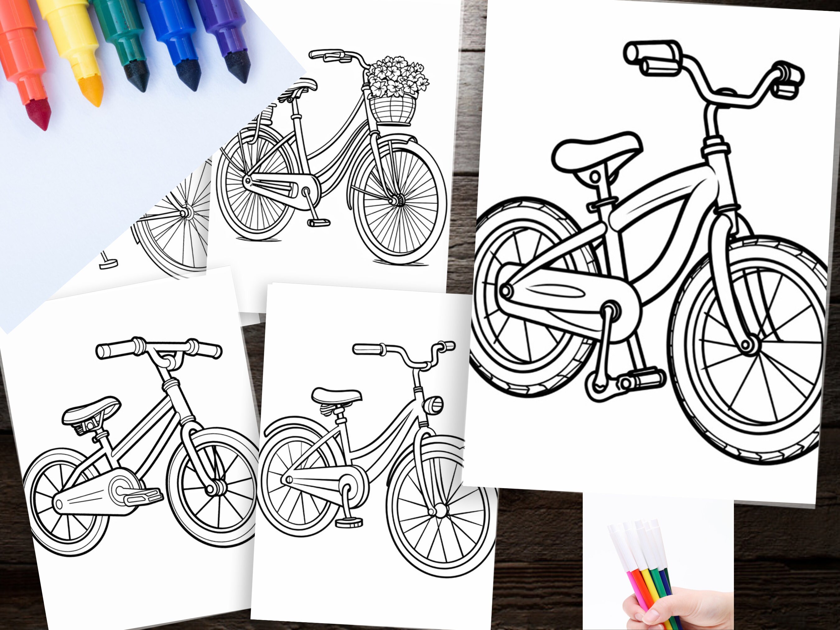 150 Bicycle Coloring Book Pages for Kids Instant Download, PDF ...