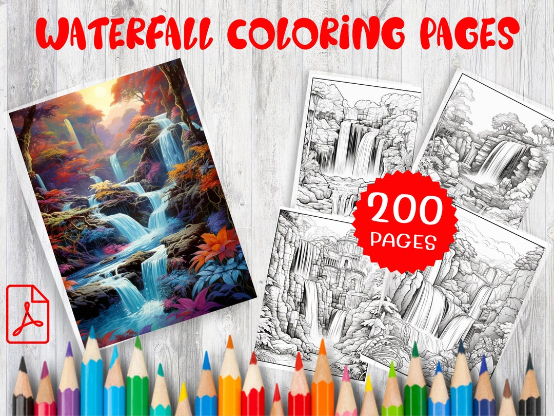 200 Waterfall Coloring Pages for Relaxation and Creativity - Printable ...