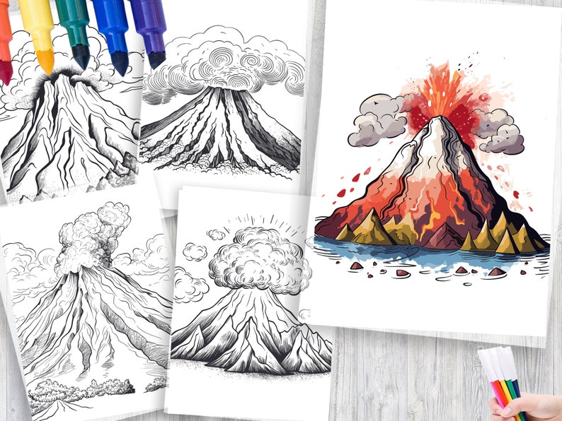 70 Volcano Erupts Coloring Pages for Kids & Adults Exciting Eruption ...