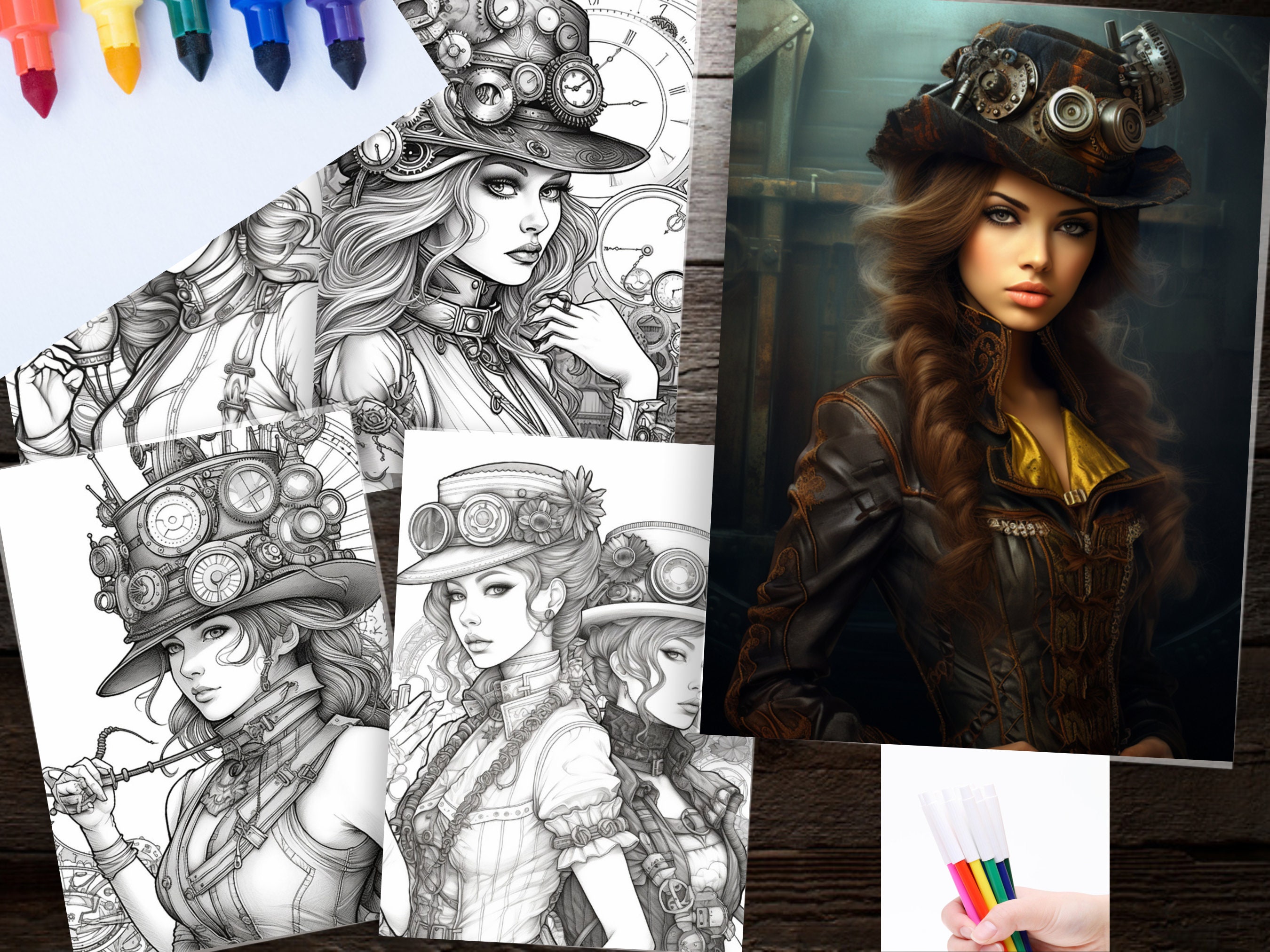 200 Steampunk Fashion Coloring Pages for Adults Instant Download ...