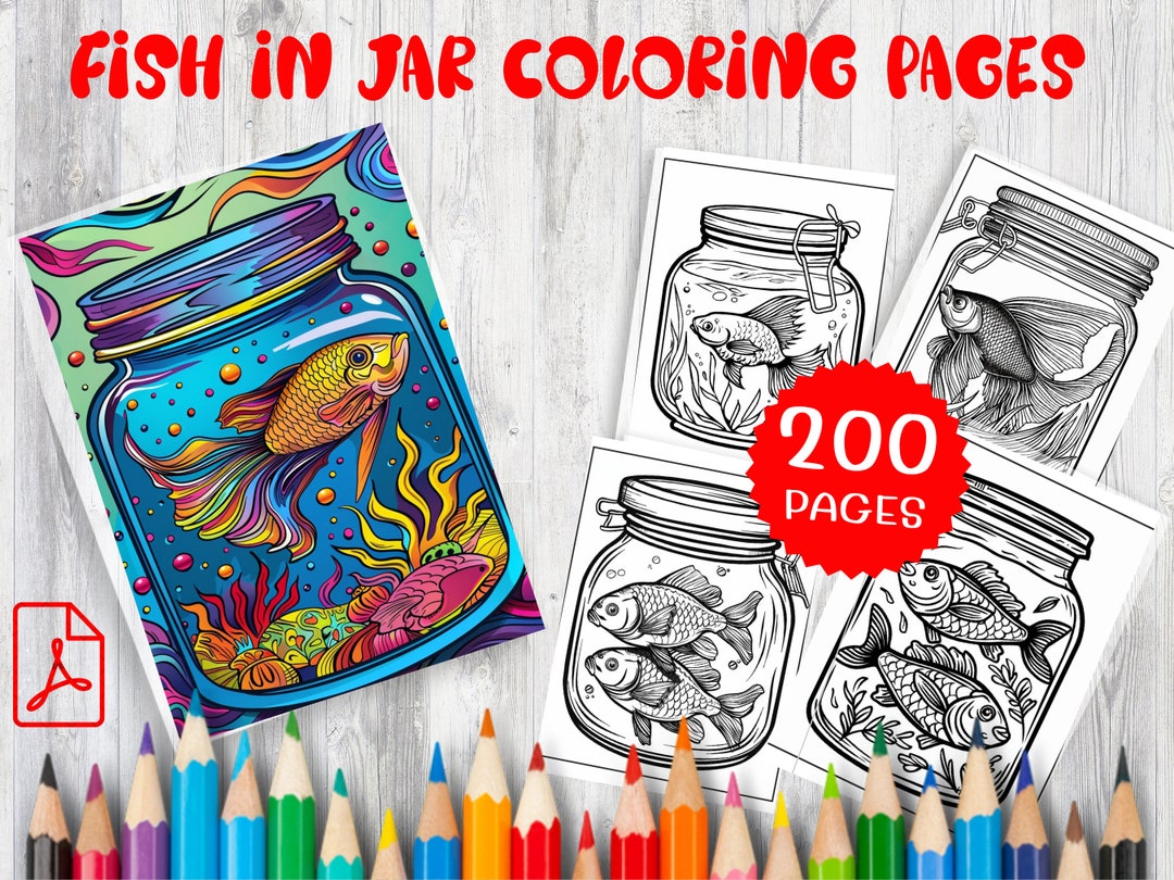 200 Fish in Jar Coloring Pages for Relaxation and Creativity, Printable ...