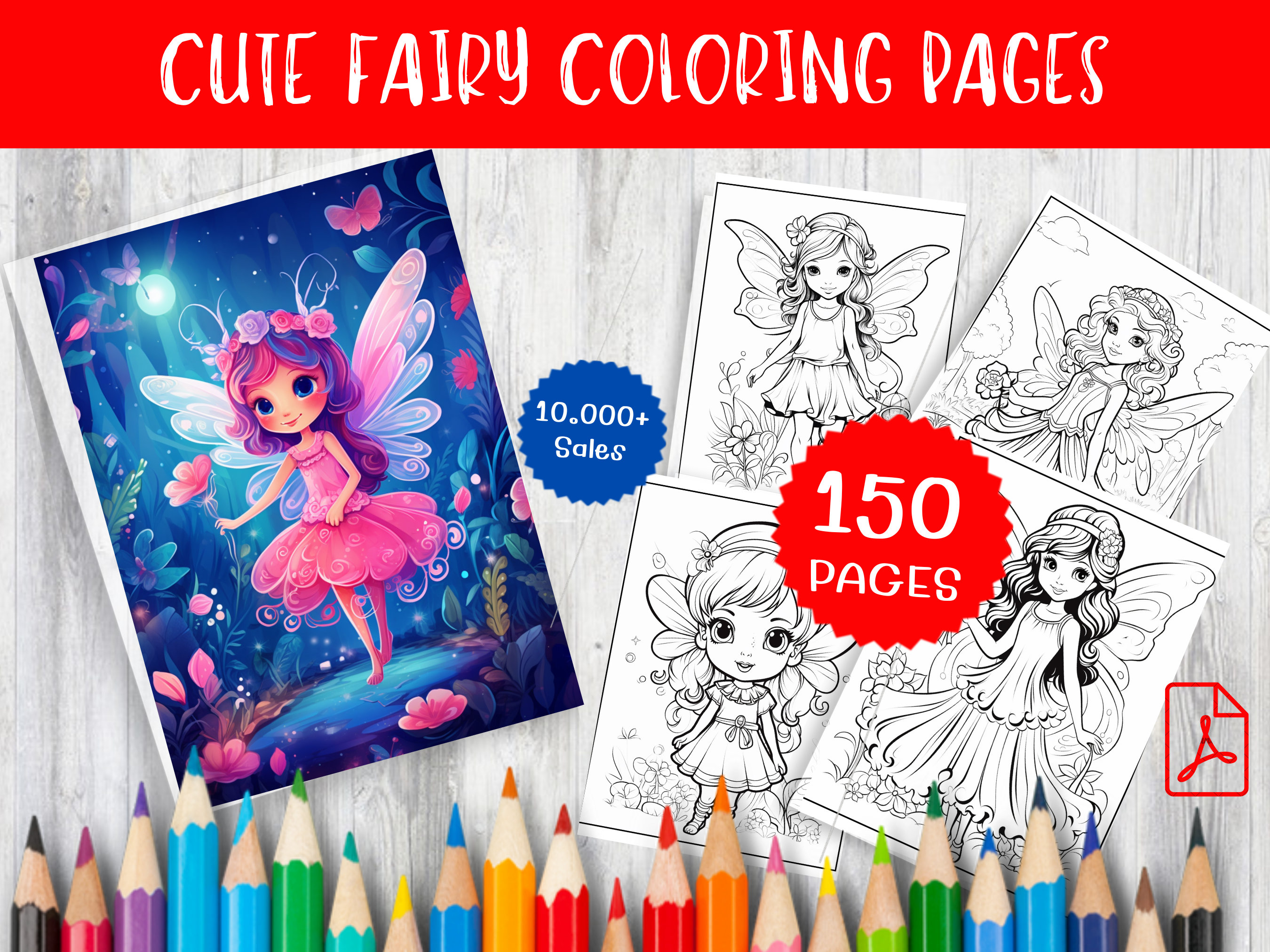150 Cute Fairy Coloring Pages for Children & Adults Beautiful Gift ...