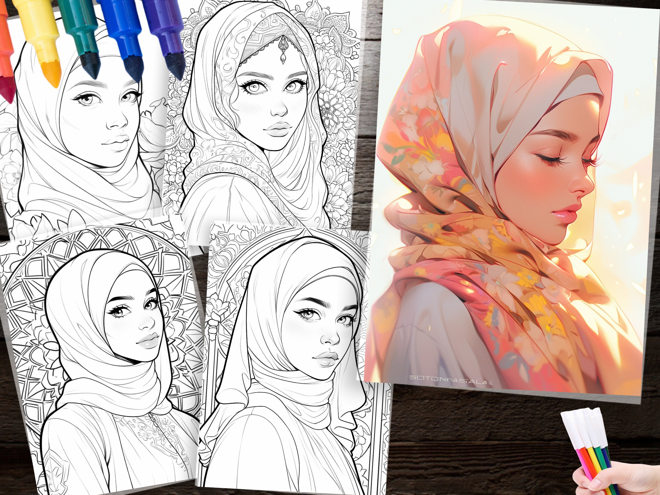 200 Muslim Girl Coloring Pages Islamic Coloring Sheets for Kids Digital ...