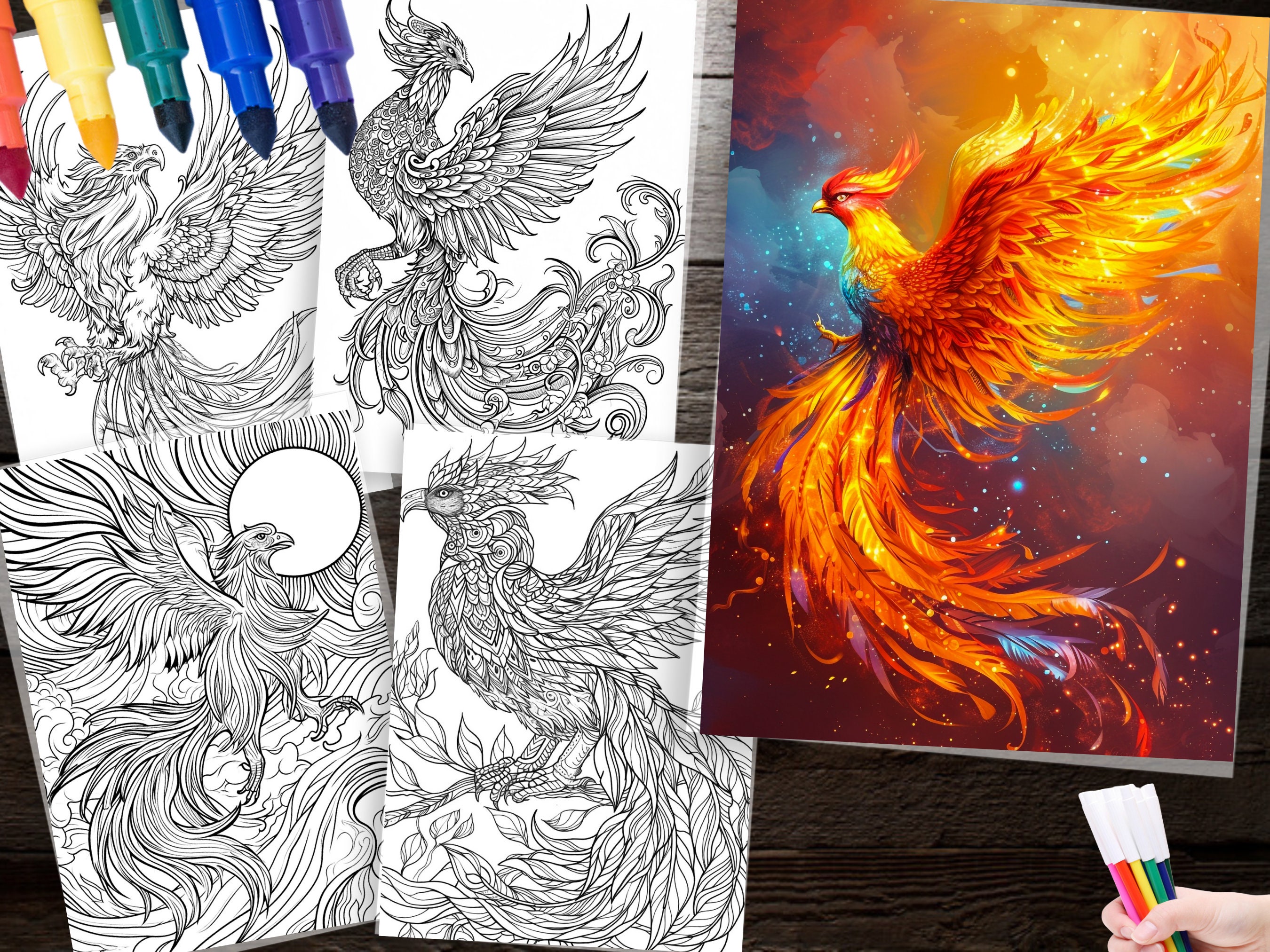 150 Phoenix Coloring Pages Designs for Relaxation and Creativity ...