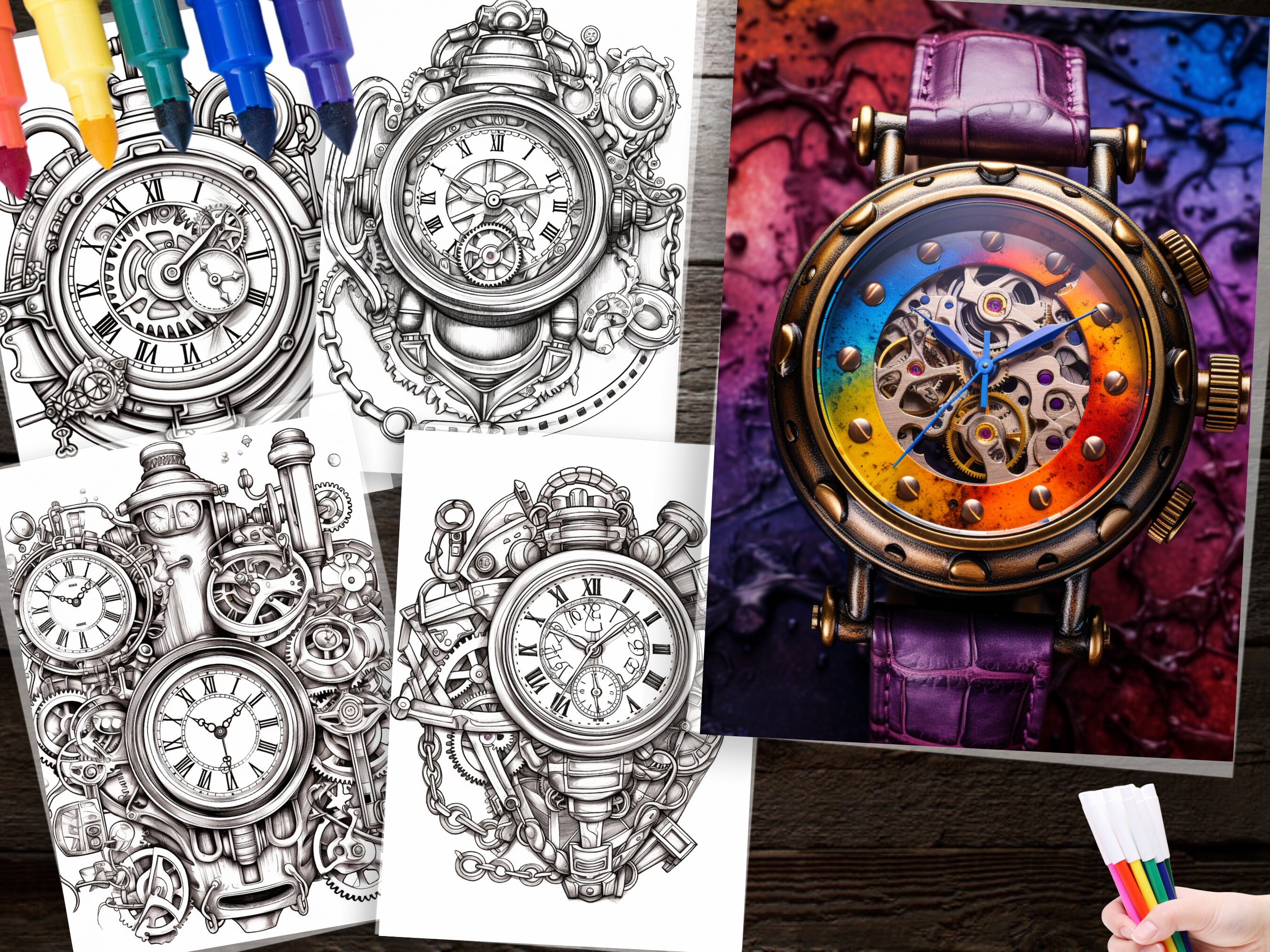 150 Steampunk Watch Coloring Pages Unique and Intricate Designs for ...