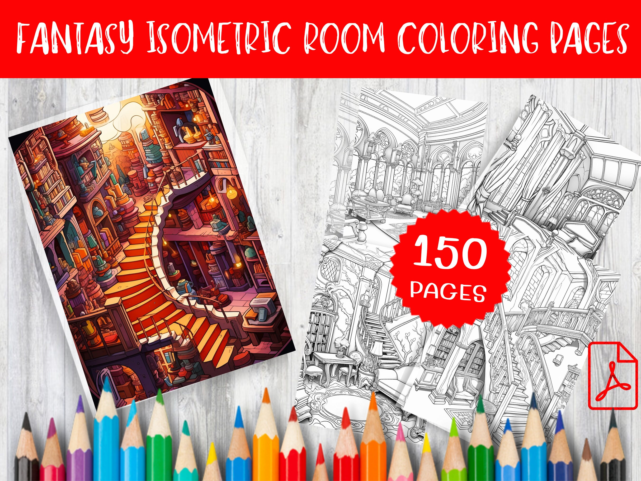 150 Fantasy Isometric Room Coloring Page for Creative Minds Printable ...