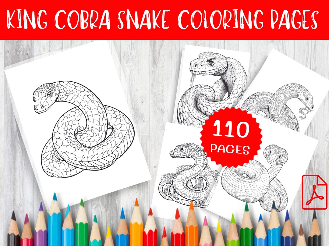 110 King Cobra Snake Coloring Page - Detailed Serpent Design for ...