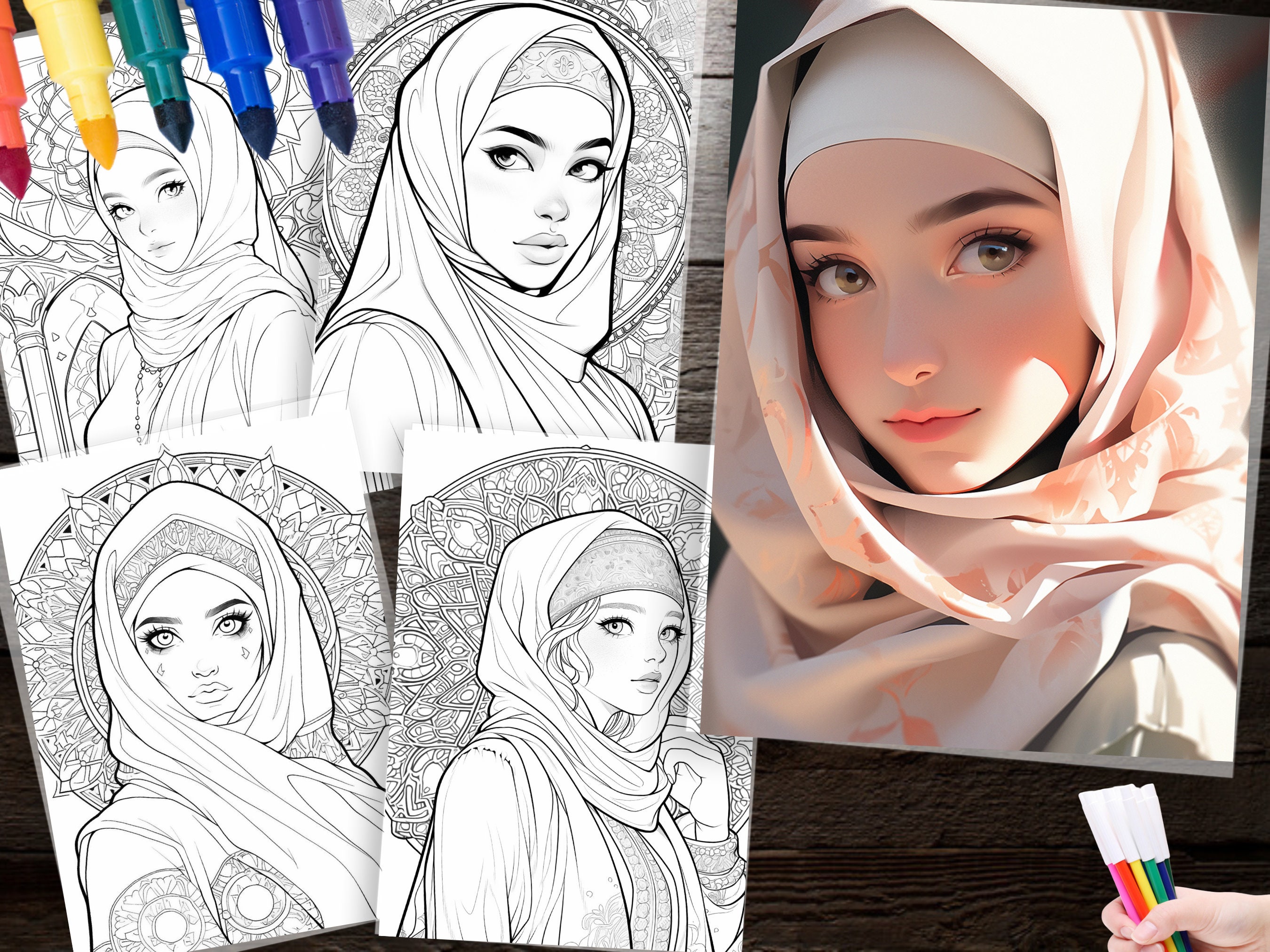 200 Muslim Girl Coloring Pages Islamic Coloring Sheets for Kids Digital ...
