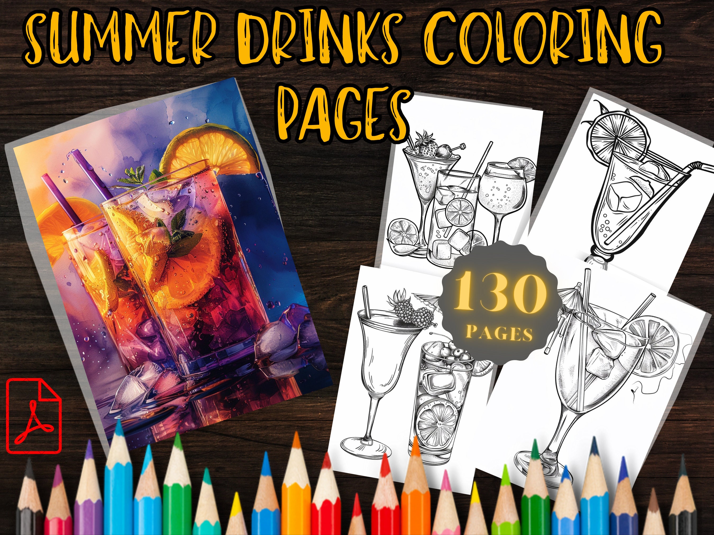 130 Summer Drinks Printable Coloring Pages for Relaxation & Fun ...