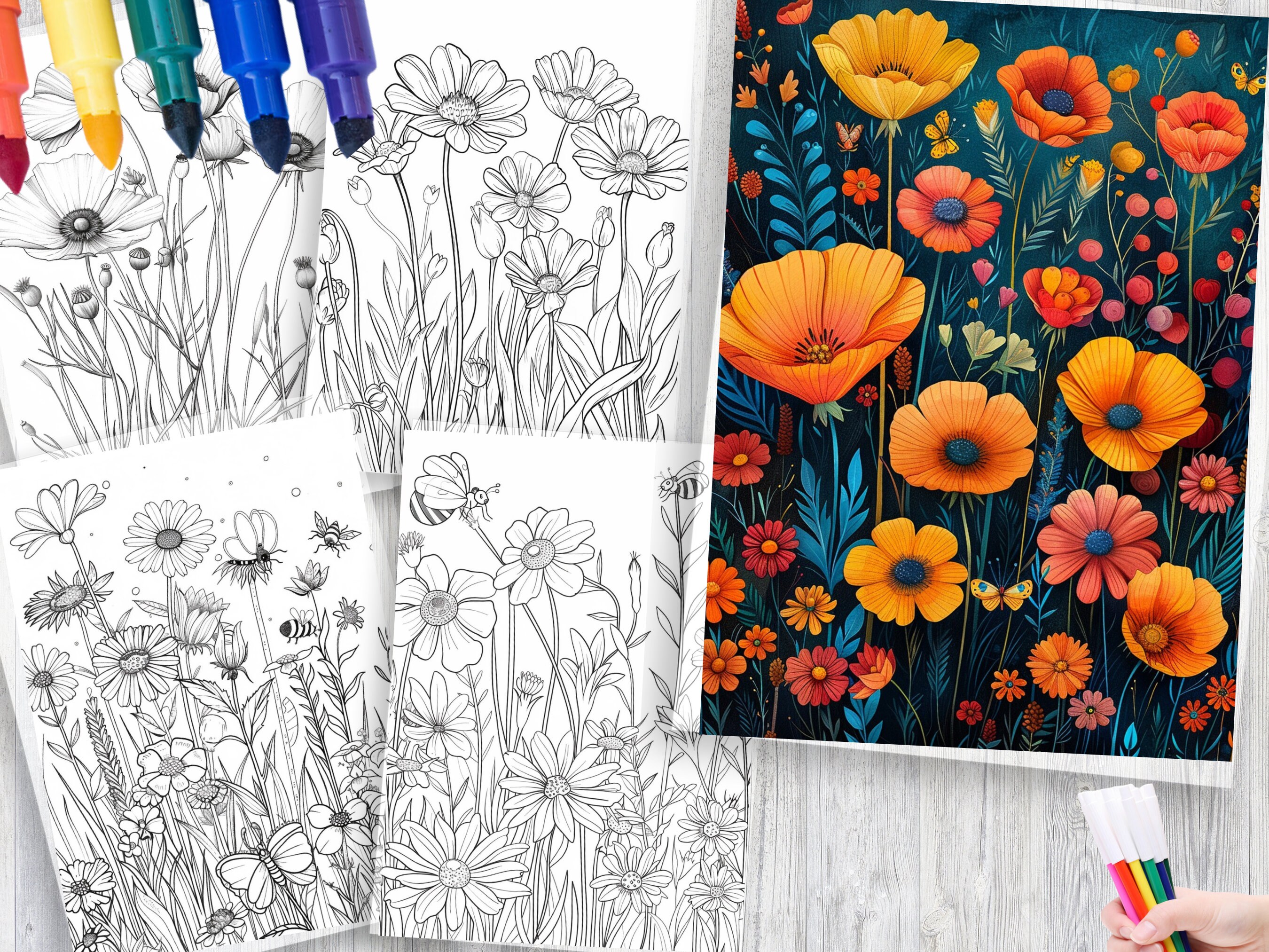 130 Wild Flower Coloring Pages Intricate Designs for Relaxation and ...