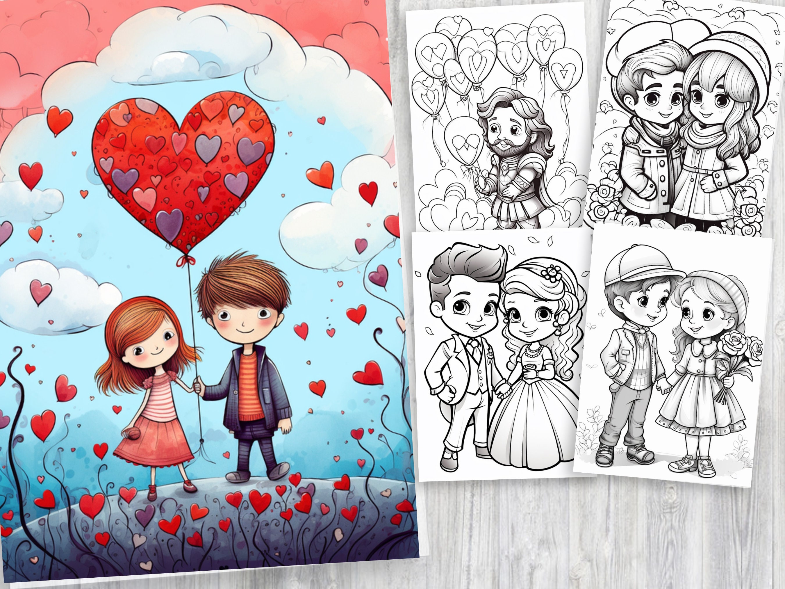 220 Valentine's Day Coloring Pages for Kids Love Coloring Pages Bundle ...