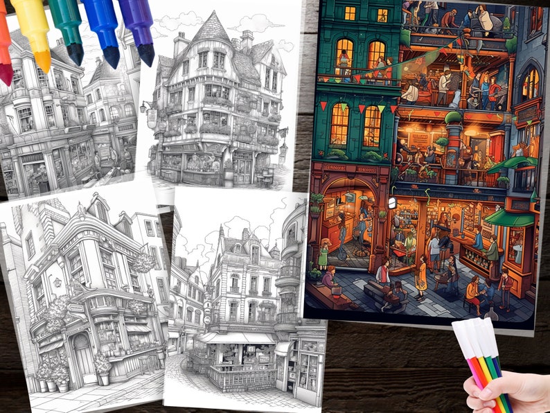 30 European Pubs Coloring Pages for Relaxation & Creativity Detailed ...
