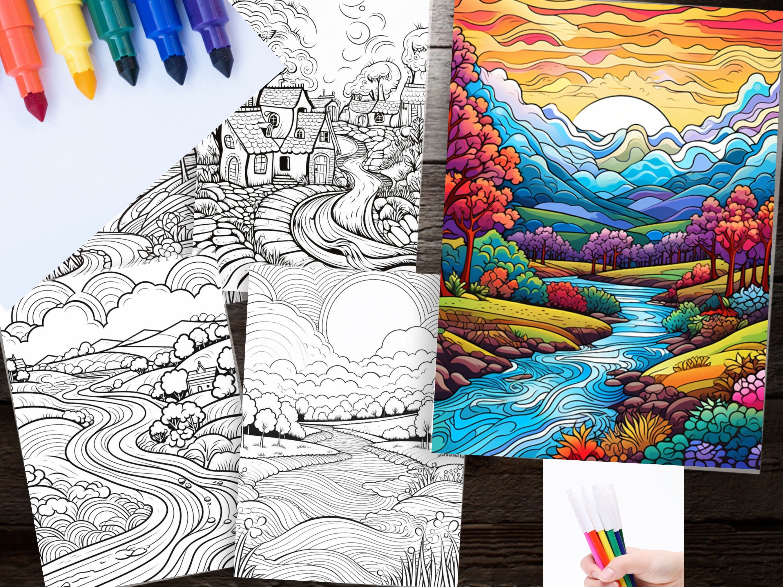 180 Landscapes Coloring Pages Instant Download Digital Prints Perfect ...