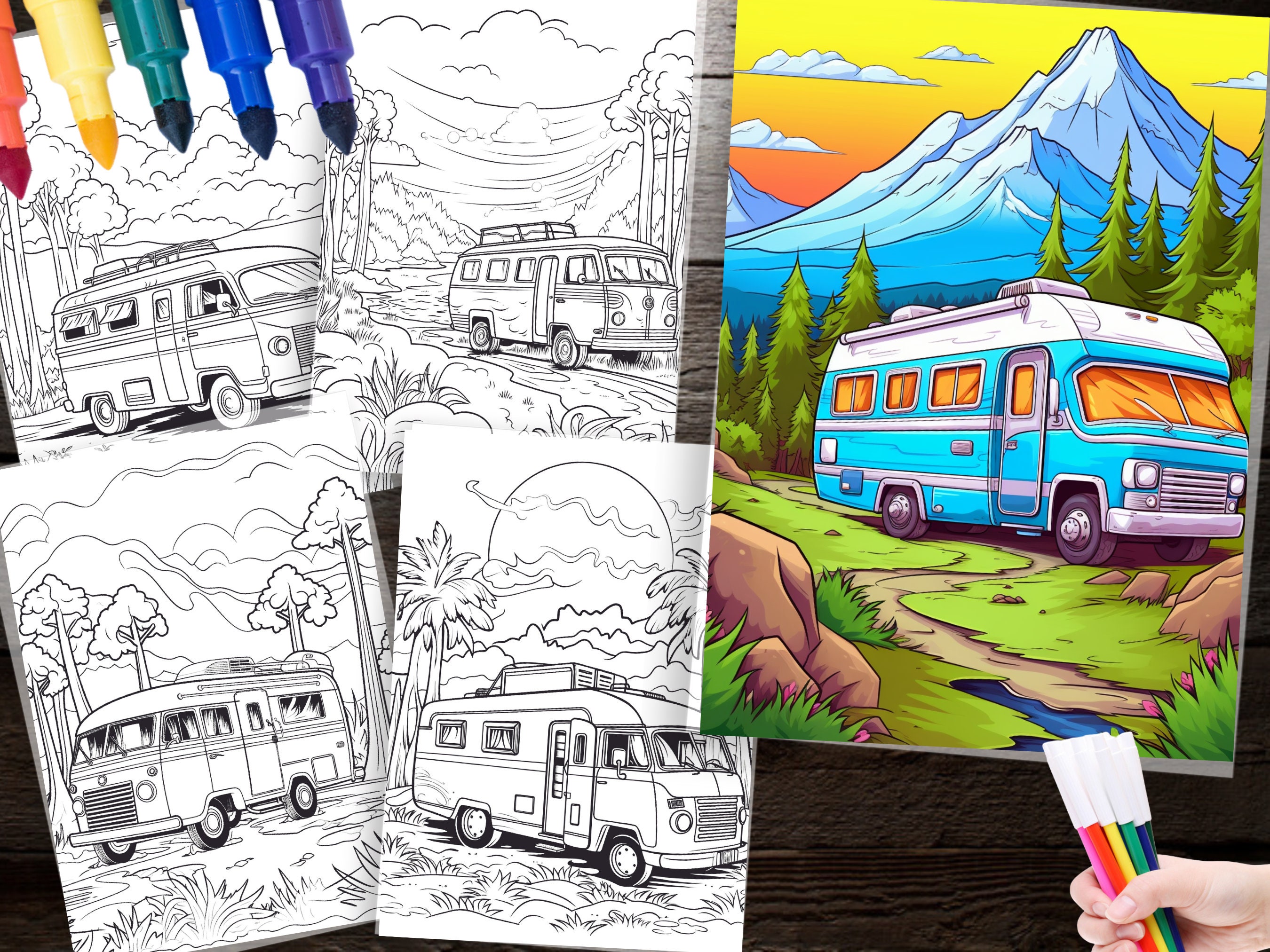 300 RV Road Trip Coloring Pages Adventure Awaits Printable and Digital ...