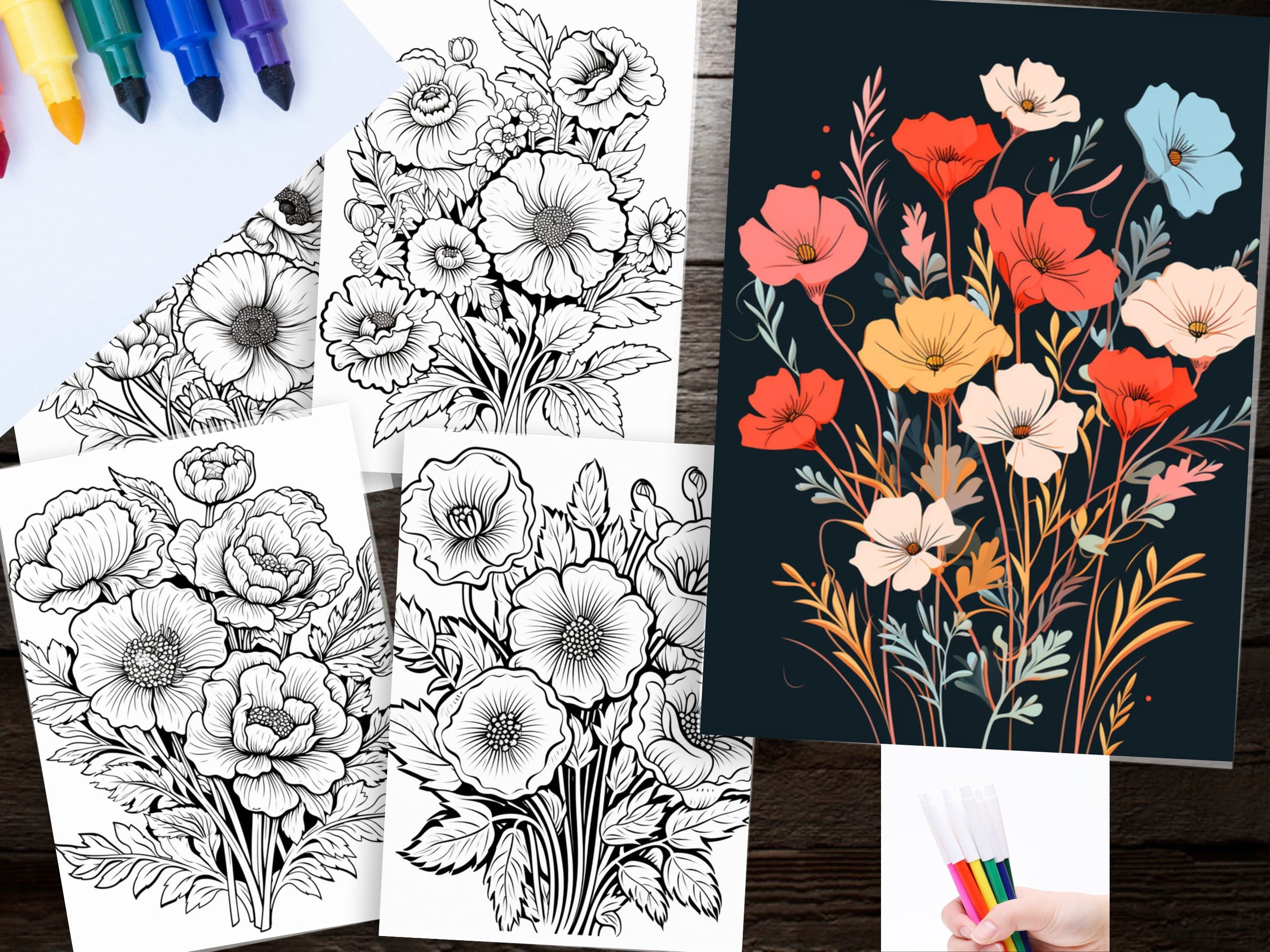 200 Flower Coloring Sheets for All Adults Kids Printable PDF - Etsy