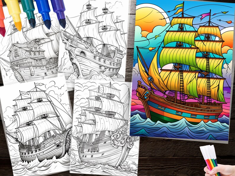 220 Pirate Ship Coloring Pages Fun and Detailed Designs for All Ages ...