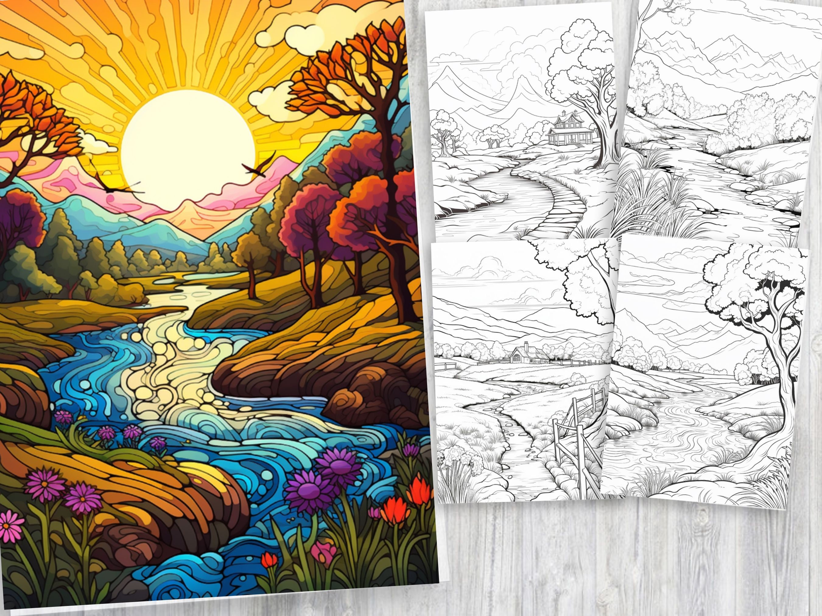 180 Landscapes Coloring Pages Instant Download Digital Prints Perfect ...