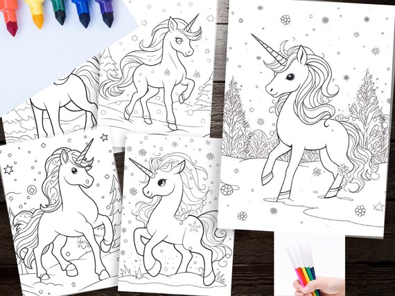 Winter Unicorn Coloring Pages