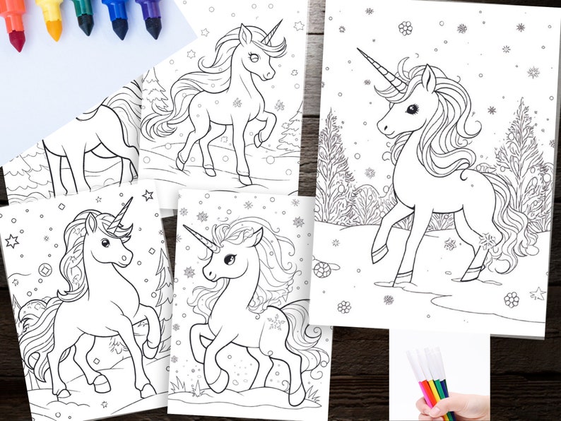120 Merry Christmas Unicorn Coloring Pages, Winter Activity (digital ...