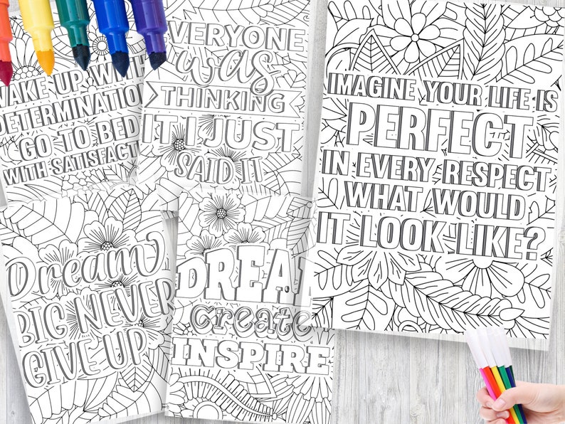 50 Motivational Quotes Coloring Pages, Positive Affirmations (digital ...