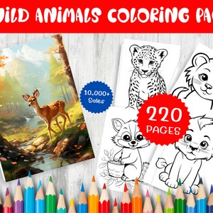 220 Wild Animals Coloring Pages for Kids - Digital Download, PDF ...