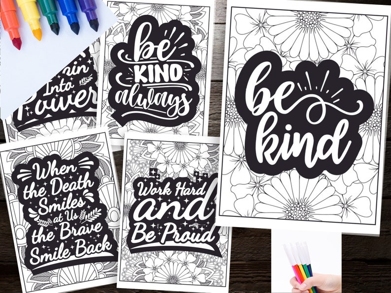 120 Printable Inspirational Quotes Coloring Book Pages Adult Instant ...