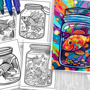 200 Fish in Jar Coloring Pages for Relaxation and Creativity, Printable ...