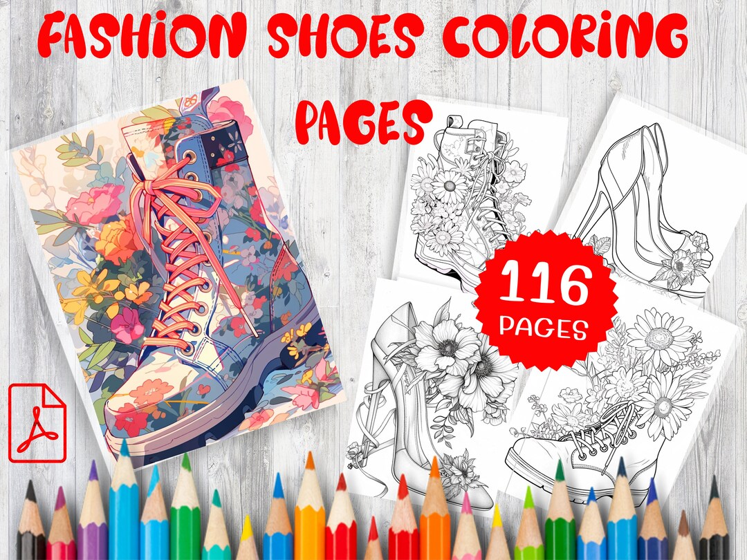 Fashion Shoe Coloring Pages – 116 Printable Designs (PDF Download) - Etsy