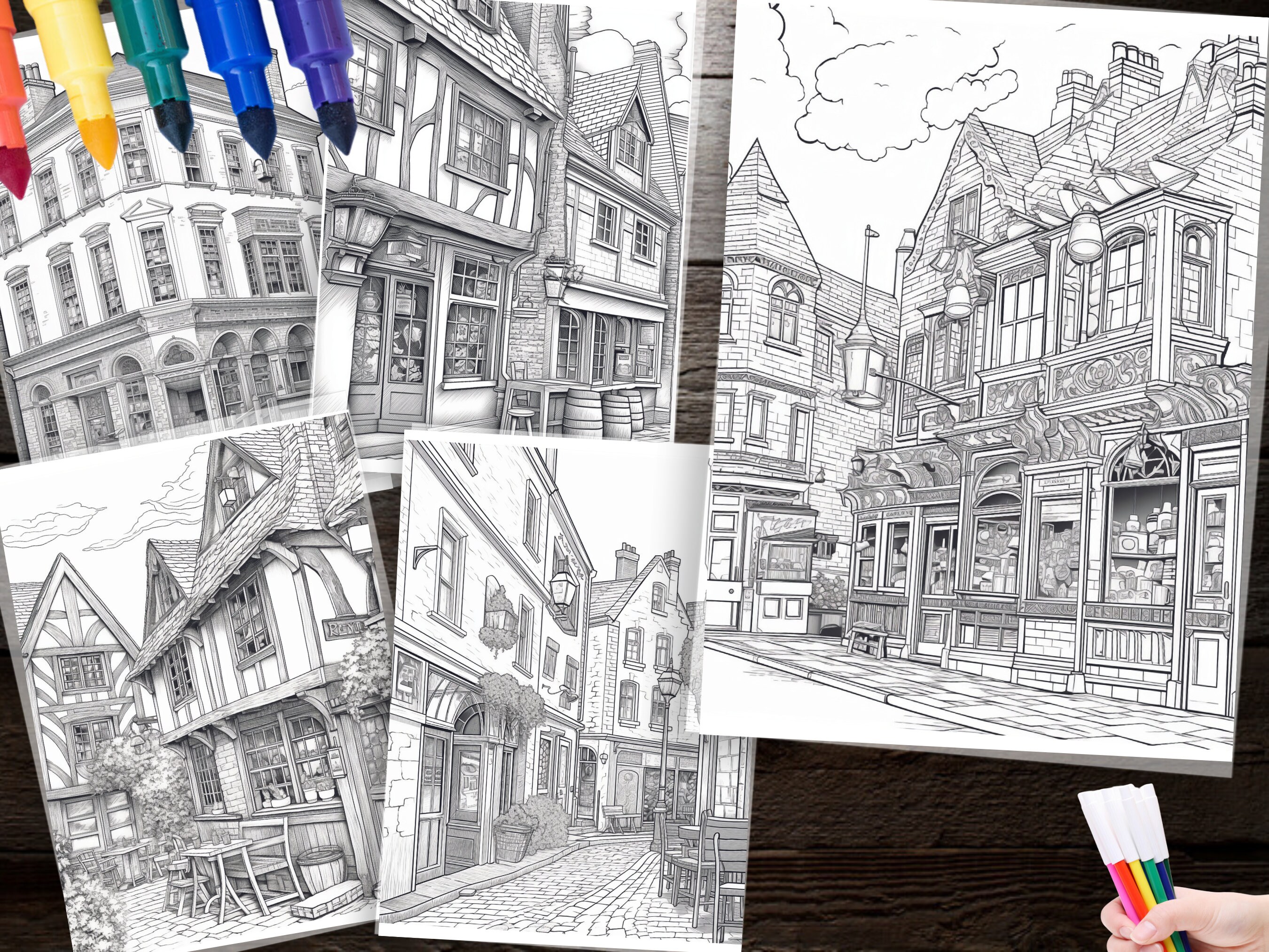 30 European Pubs Coloring Pages for Relaxation & Creativity Detailed ...