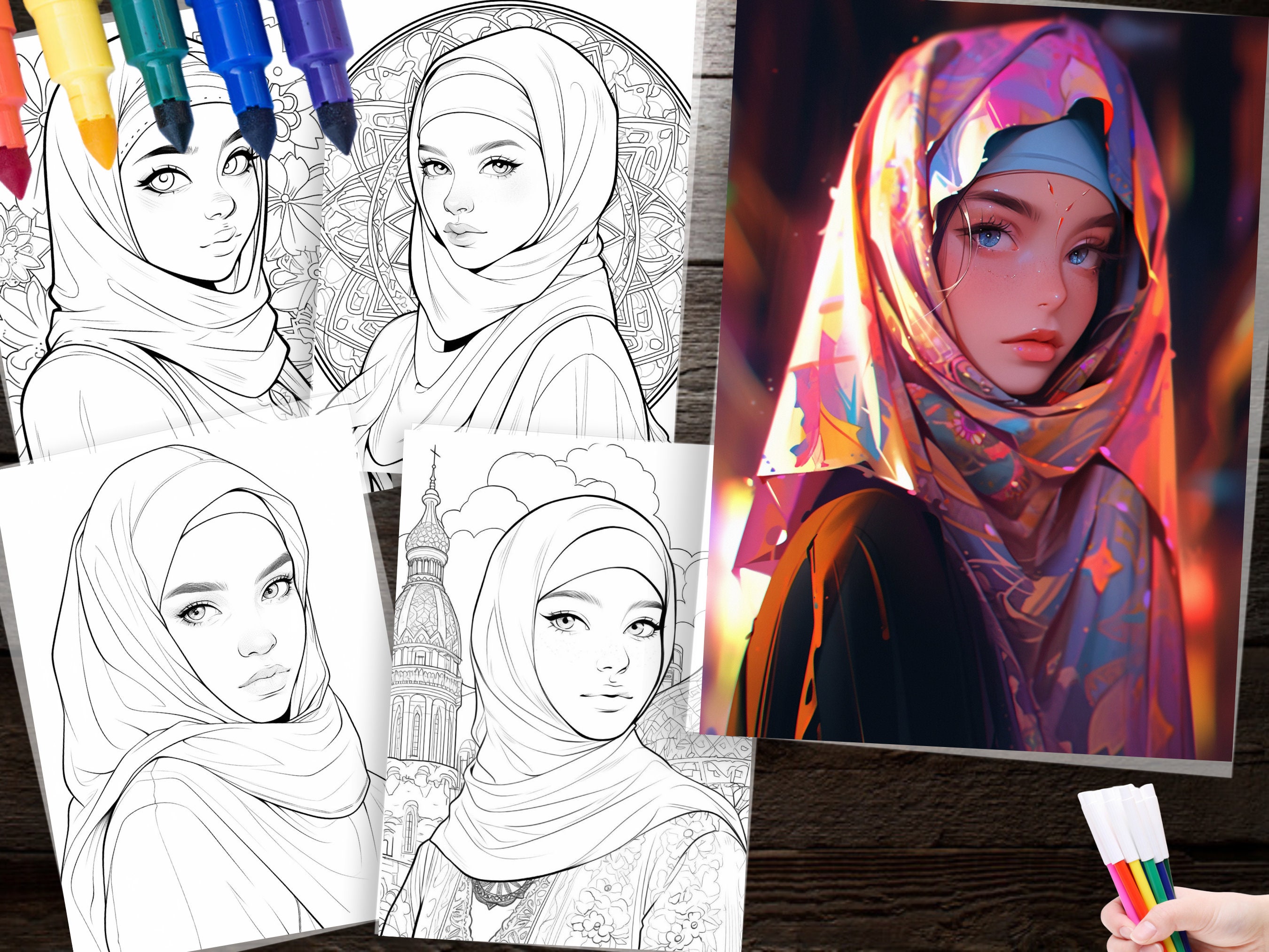 200 Muslim Girl Coloring Pages Islamic Coloring Sheets for Kids Digital ...