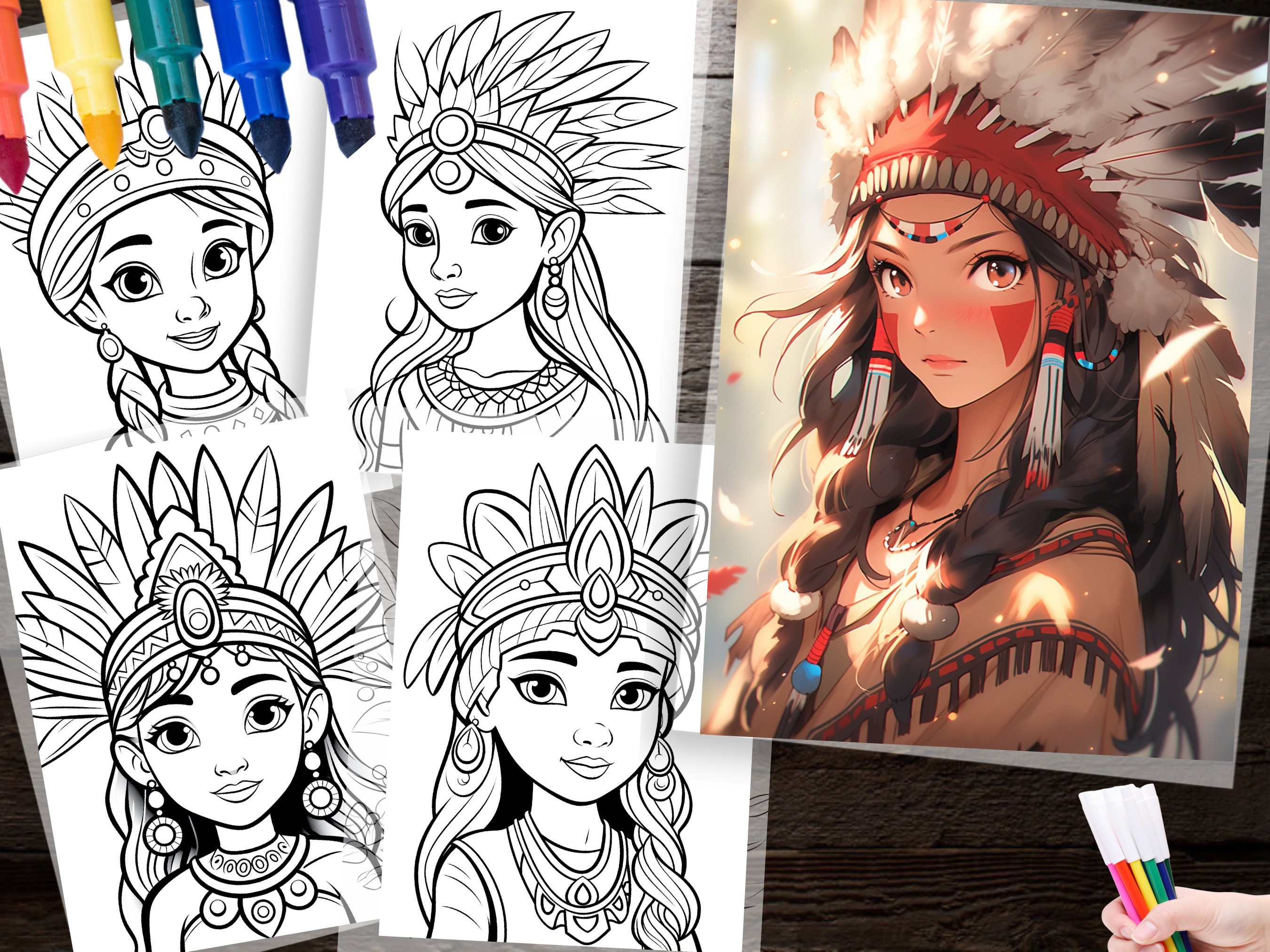 300 Native American Girls Coloring Pages Beautiful Illustrations for ...