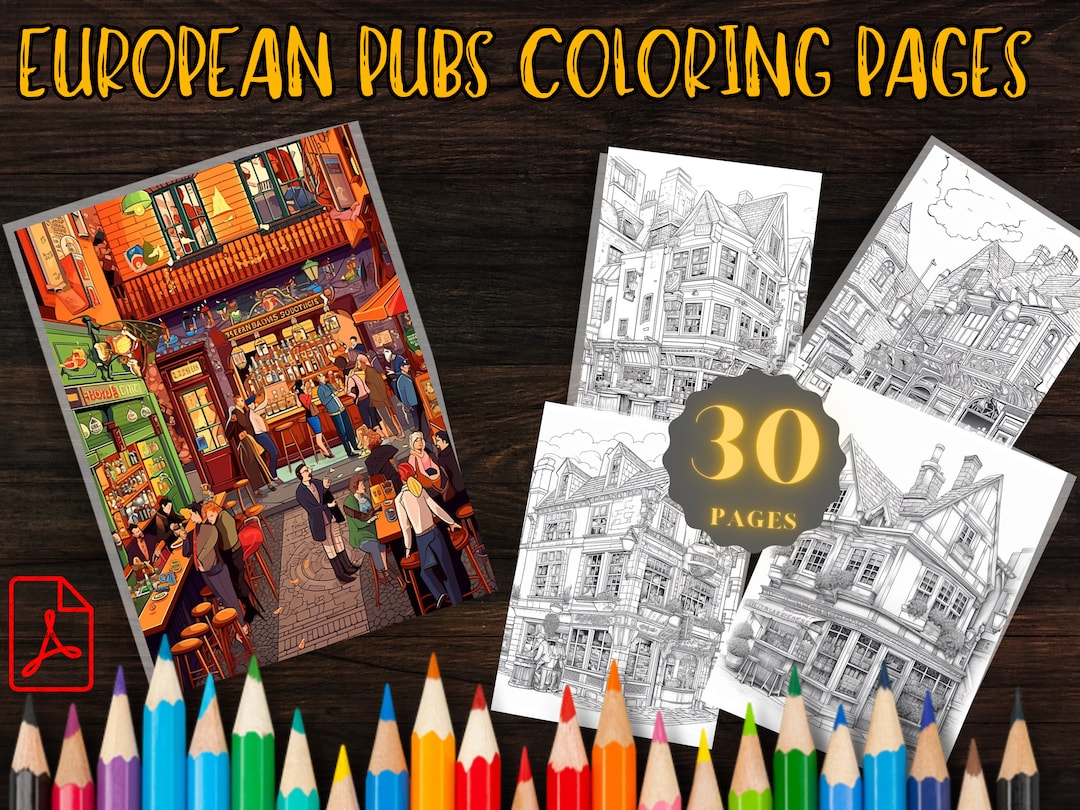 30 European Pubs Coloring Pages for Relaxation & Creativity - Detailed ...