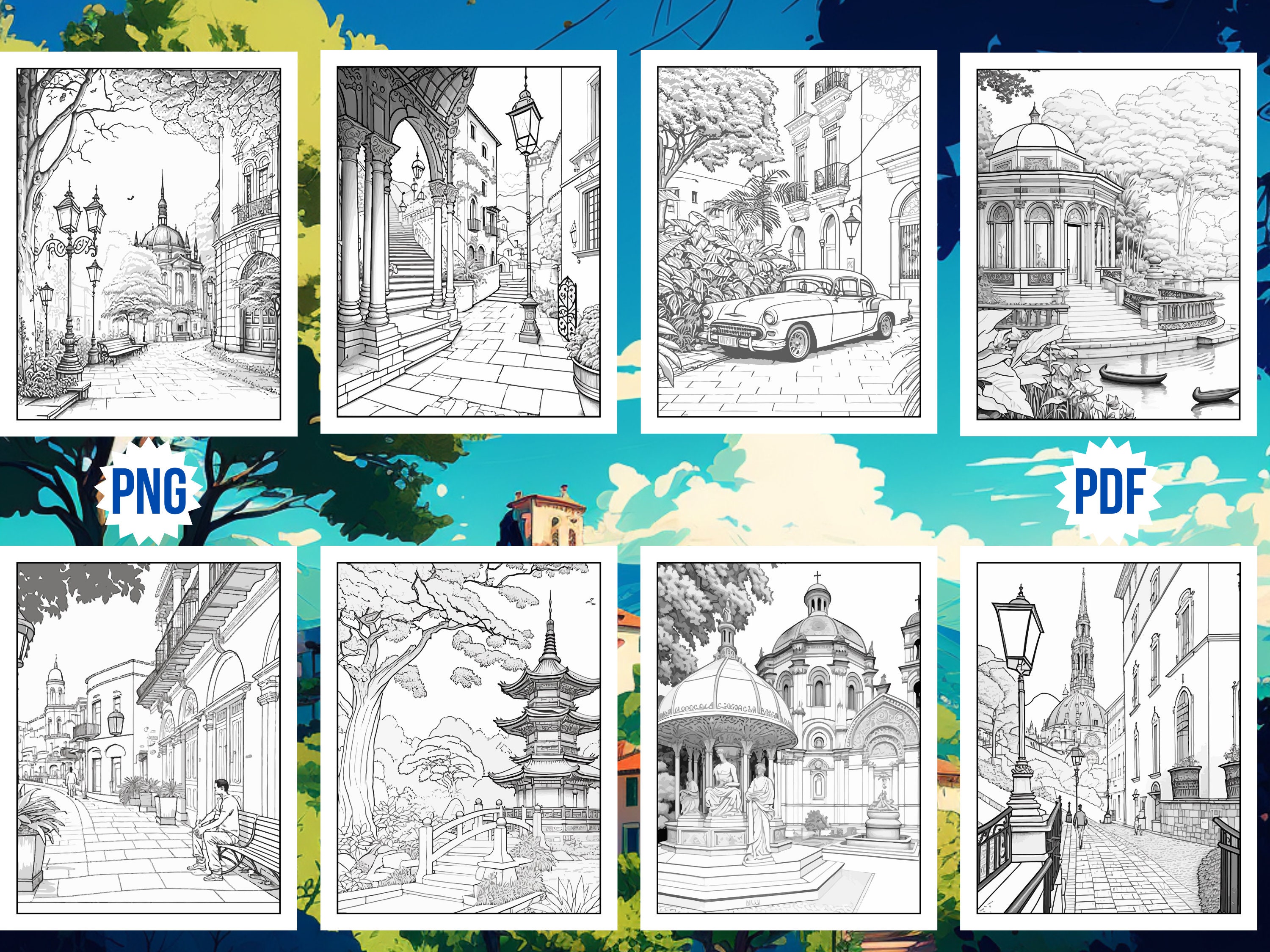 Printable Bundle of 100 Unique Travel-themed Adult Coloring Pages - Etsy