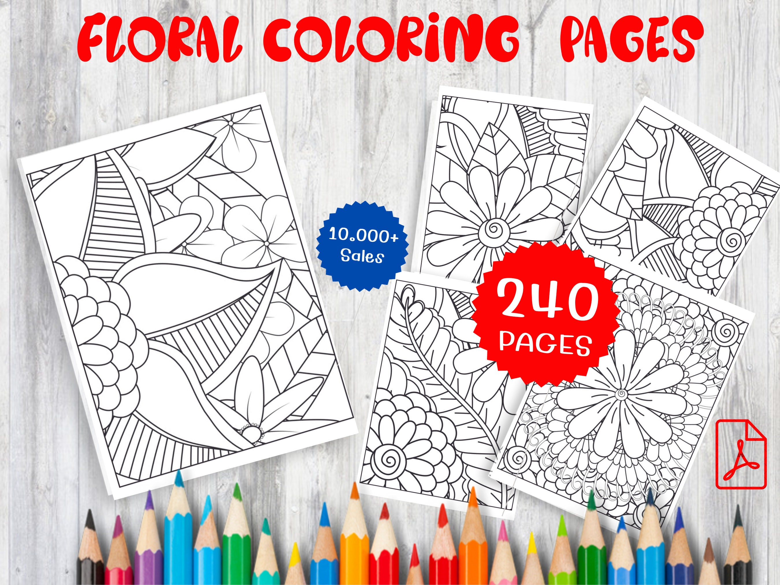 240 Floral Coloring Pages Bundle Flower Coloring Sheets Instant ...