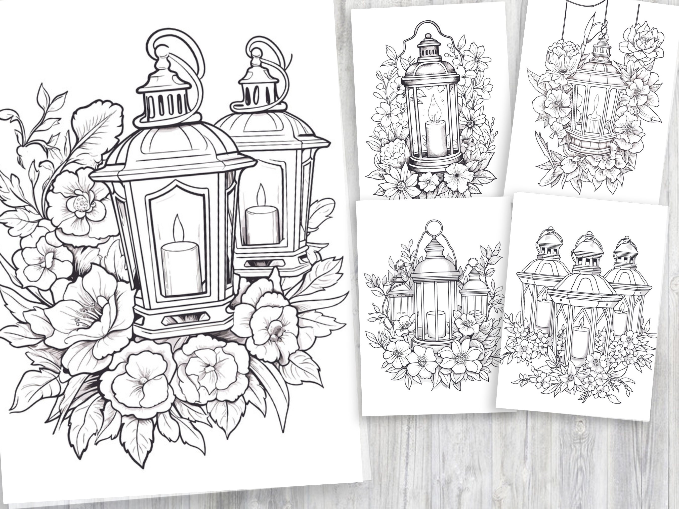 105 Cottagecore Lanterns Coloring Pages for Adults, Instant Download ...