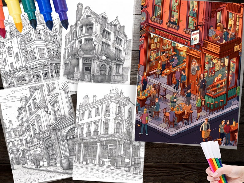 30 European Pubs Coloring Pages for Relaxation & Creativity Detailed ...